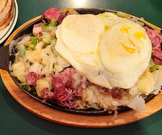 Corned beef hash crowned with sunny-side-up eggs&mdash;the breakfast of champions and the cure for whatever ailed you the night before.