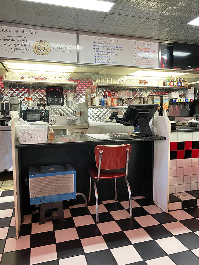 "Joke of the Week" on the whiteboard and a red vinyl stool waiting for you&mdash;diners aren't just about food, they're community gathering spots.