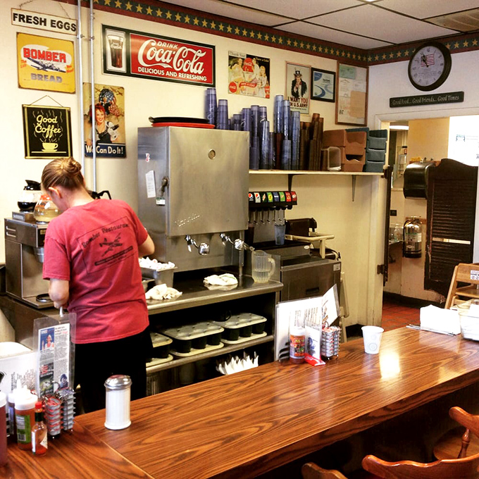 The counter area—where breakfast magic happens and coffee flows as freely as the conversation among regulars.