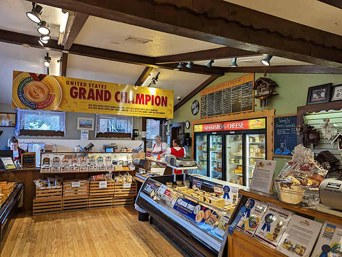 Where cheese transactions happen and friendships are formed. That "United States Grand Champion" banner isn't just for show.