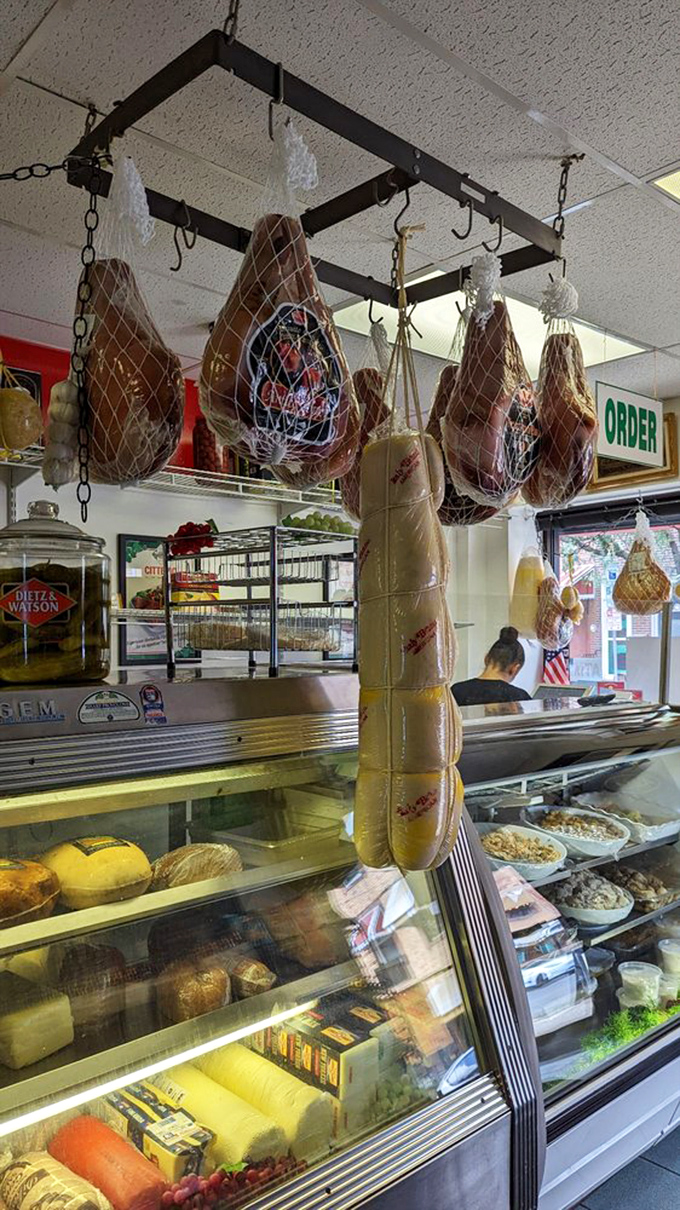 Hanging prosciutto legs and cured meats&mdash;the ceiling decor that makes Italian food lovers weak in the knees and ready to place an order.