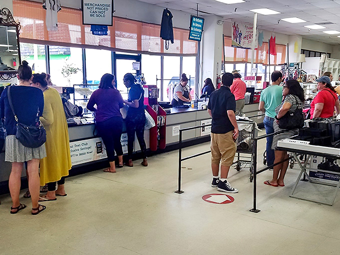 The checkout line: where strangers bond over their finds and cashiers have seen everything from wedding dresses to waffle irons.
