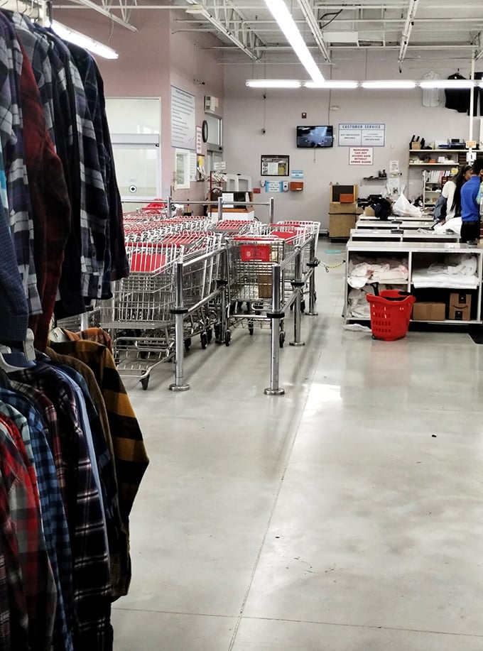 The checkout line&mdash;where dreams meet reality and shopping carts form an orderly procession toward thrift victory.