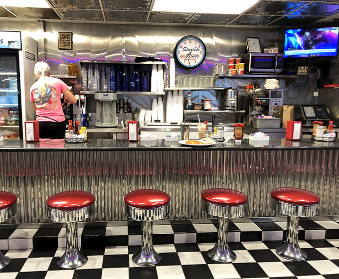 The counter is where the magic happens&mdash;classic chrome stools with red vinyl tops invite you to sit and watch short-order wizardry unfold before your eyes.