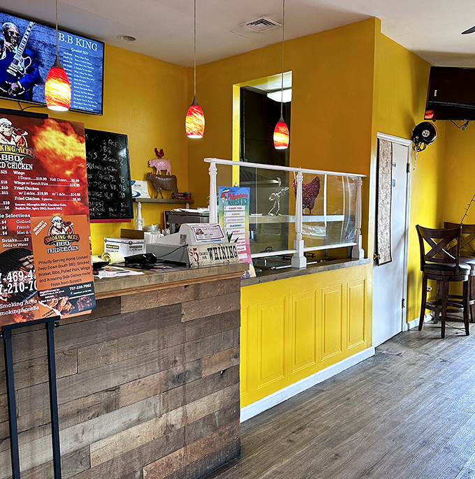 Step right up&mdash;this counter feels like a friendly handshake, promising smoky flavors and a good story.