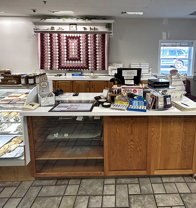 The bakery counter stands ready for decision-making paralysis. Take your time&mdash;life's important choices shouldn't be rushed.