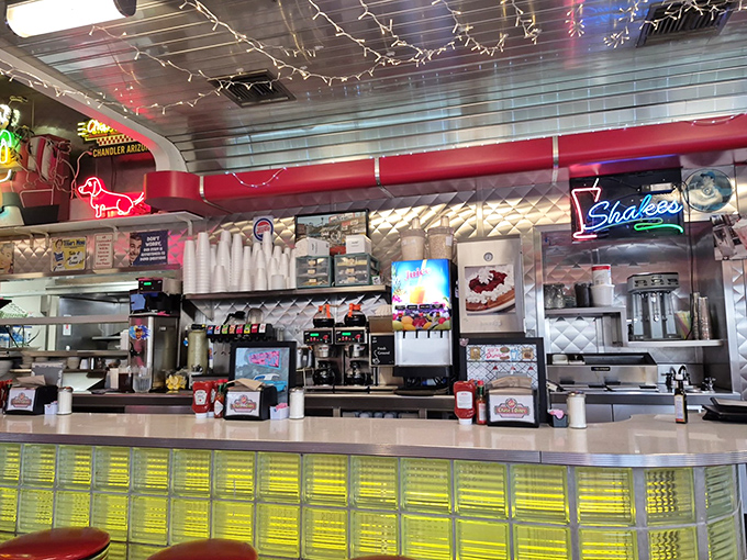 The shake station beckons with neon promise&mdash;where milkshake dreams are born and diet resolutions go to die.