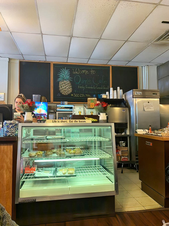 The counter area showcases Quinn's motto on the chalkboard: "Family, Friends & Good Food!"&mdash;a philosophy served daily.