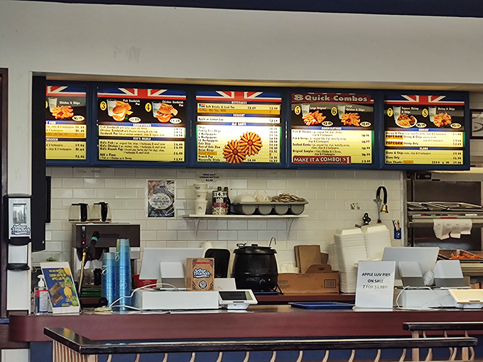 The ordering counter&mdash;where dreams of crispy seafood begin their journey from fryer to your eagerly waiting taste buds.