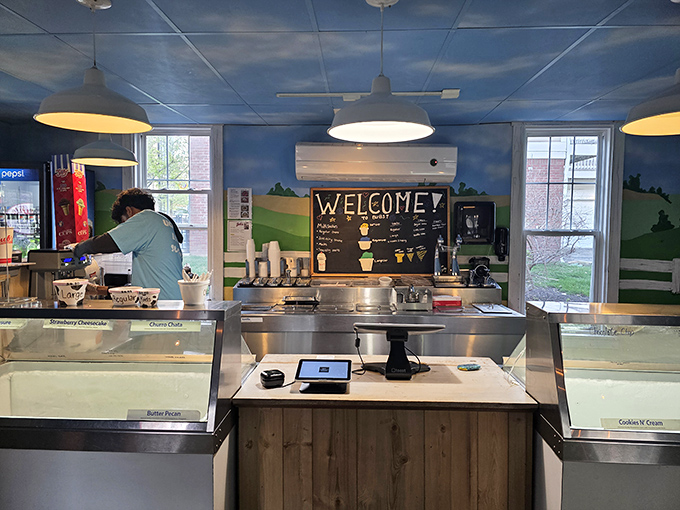 The ice cream counter&mdash;where childhood dreams and adult indulgences meet in perfect, creamy harmony.