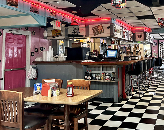 The counter area—where solo diners find community, coffee cups are never empty, and the world's problems get solved one pancake at a time.