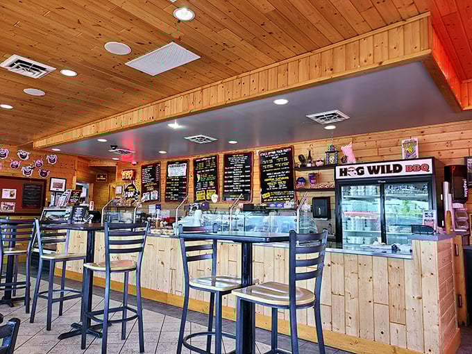 The counter area&mdash;barbecue's version of a theater stage where the magic happens. Those menu boards aren't just lists; they're promises of smoky happiness.