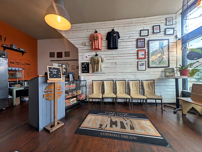 The welcoming entrance area sets the tone&mdash;casual cool with a side of burger anticipation.