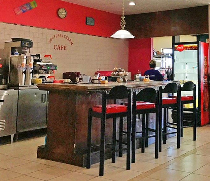 The counter seating offers front-row tickets to the breakfast show &ndash; red stools await those who appreciate culinary theater.