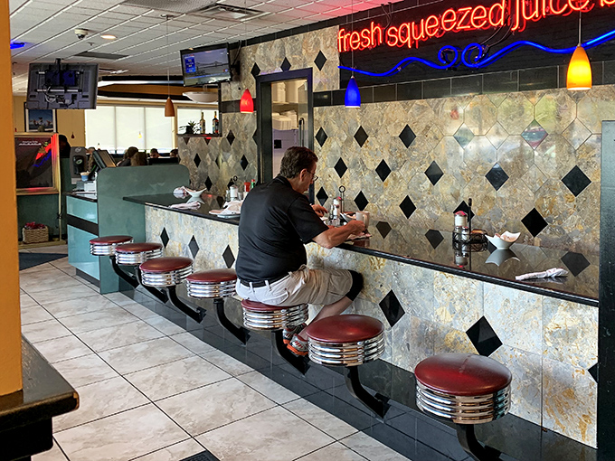 Counter seating &ndash; where solo diners become part of the breakfast ballet and can watch short-order magic unfold before their eyes.