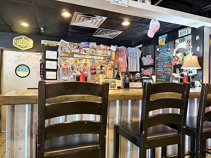 Wooden tables and simple chairs create a judgment-free zone where the only status symbol that matters is what's on your plate.