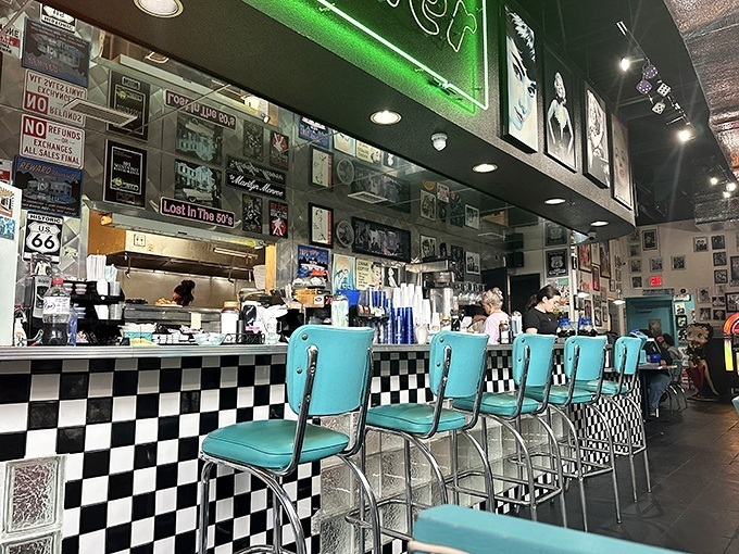 The counter offers front-row seats to the breakfast ballet, where short-order cooks perform culinary choreography with spatulas as their batons.