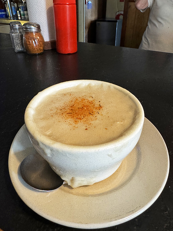 Cream of crab soup so rich and velvety it should come with its own retirement plan. Those chunks of crab meat aren't being shy.