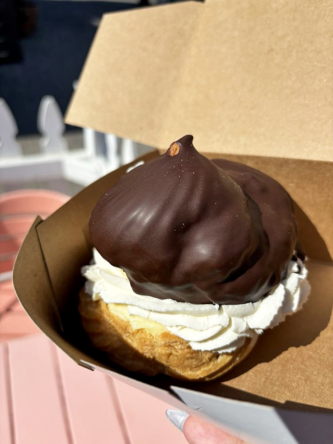 The cream puff – a cloud of pastry supporting a chocolate dome, with whipped cream waiting inside like the world's most delicious surprise party.
