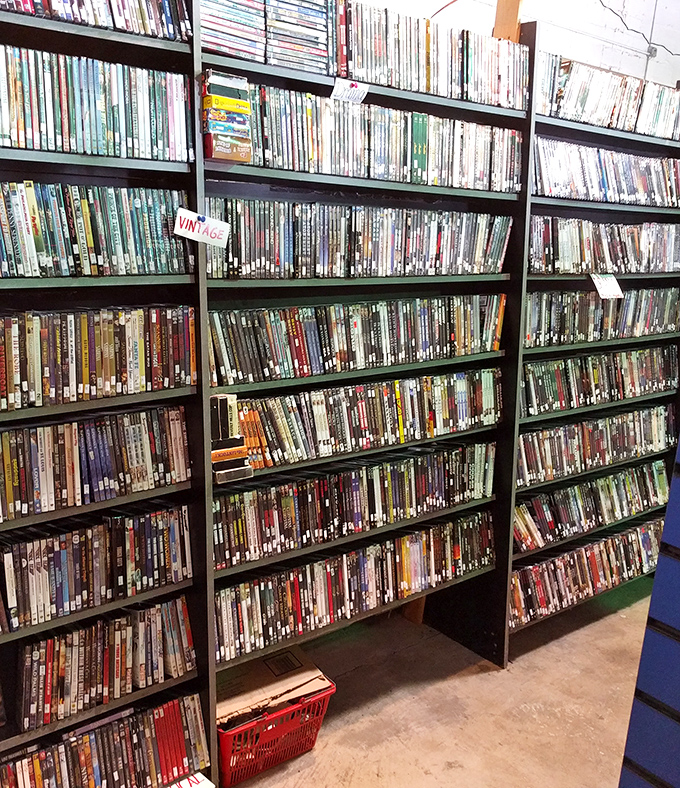 The physical Netflix of yesteryear. Thousands of titles waiting for movie buffs who still appreciate the art of the DVD collection.