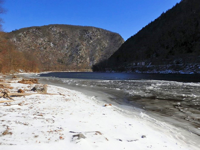 Winter transforms the Delaware River into a scene so peaceful you can almost hear the silence between snowflakes.