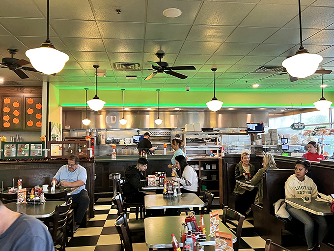 Classic diner ambiance with modern touches. Where strangers become friends over the universal language of "pass the syrup, please."