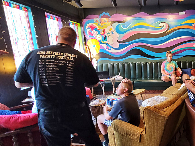 The true test of any great eatery: locals who look like they've found their second home among the psychedelic walls and comfort food.