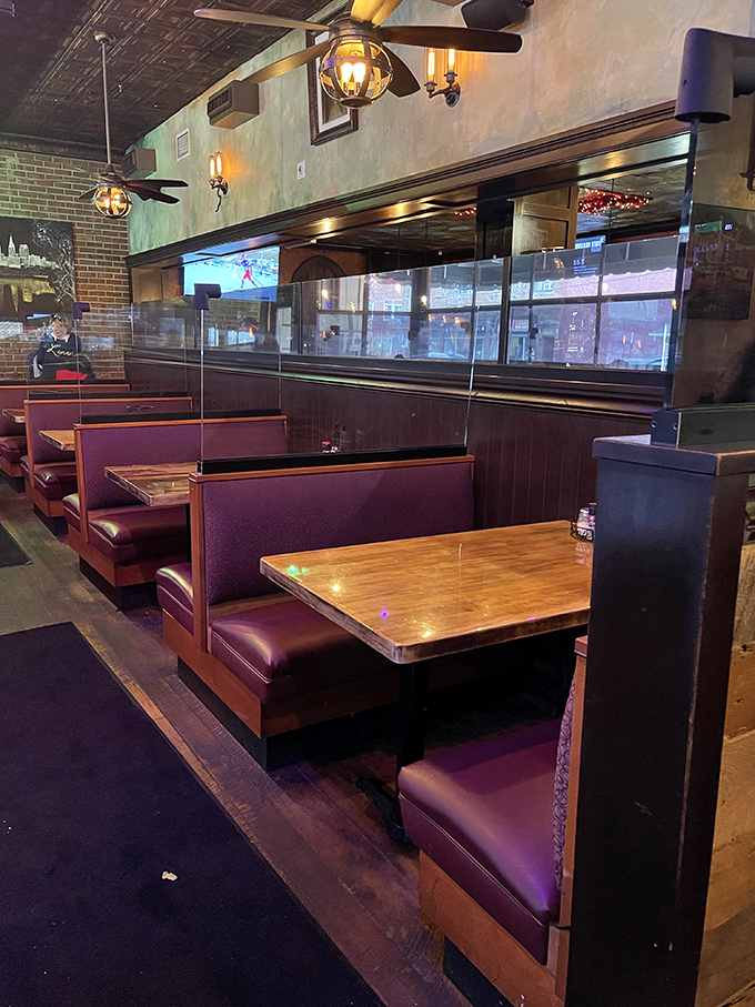 Burgundy booths invite you to settle in for the long haul. This isn't fast food&mdash;it's food worth lingering over.