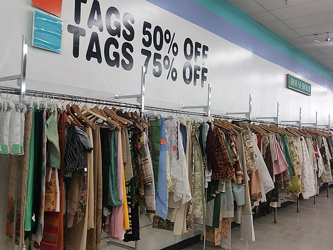 Tags announcing discounts that make Black Friday look like amateur hour at the mall.