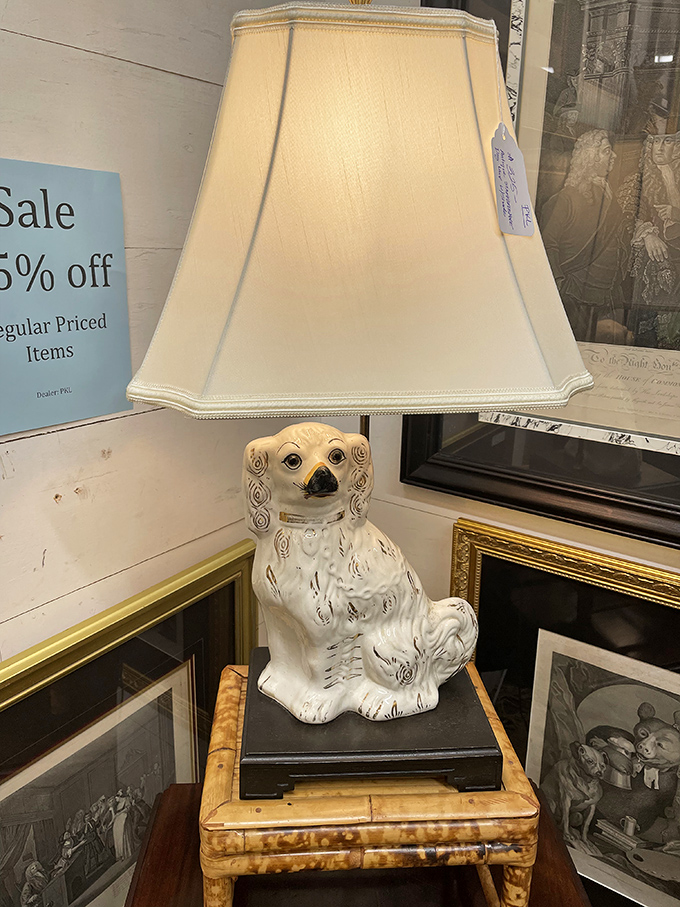 This ceramic pup lamp has been faithfully waiting decades for someone to take him home. Those eyes have seen things. 
