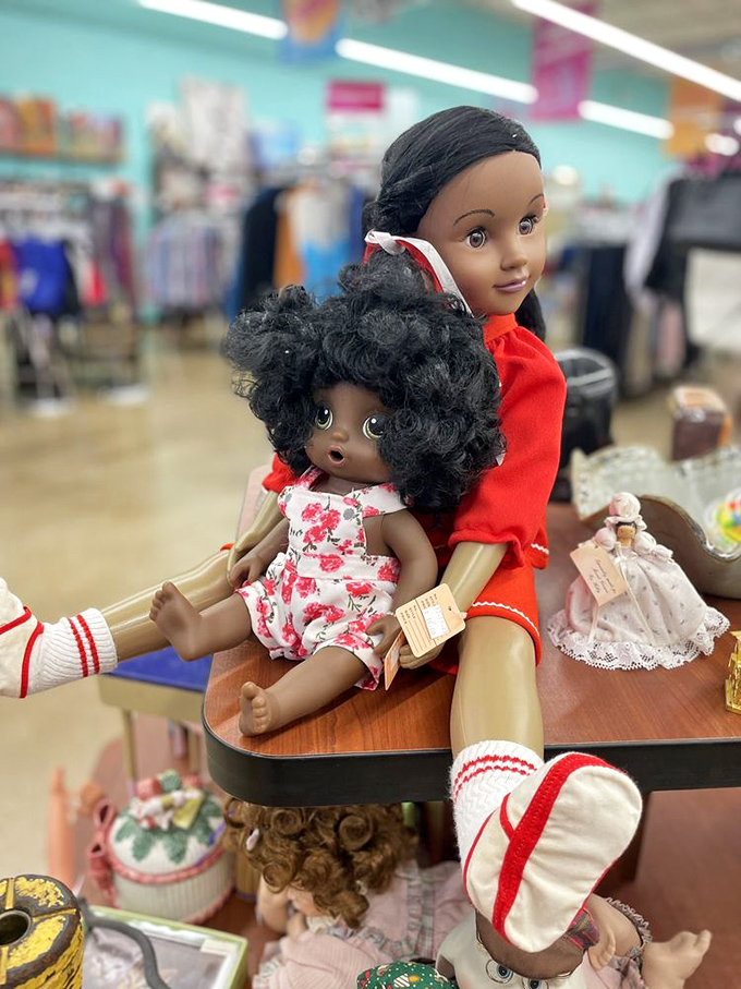 Childhood nostalgia sits on every shelf in the toy section, where yesterday's beloved dolls await their next adventure.