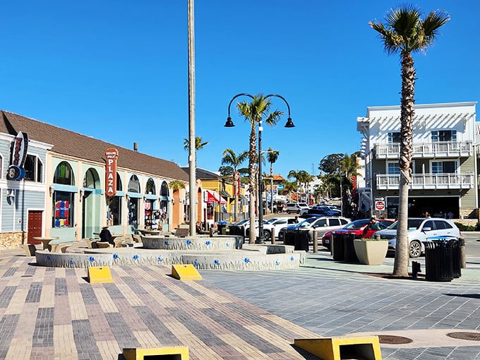 Downtown Pismo's colorful storefronts and palm-lined walkways create that quintessential beach town vibe where flip-flops are acceptable footwear for any occasion.