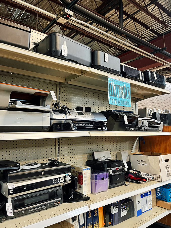 The electronics graveyard. Yesterday's cutting-edge technology finds refuge here, from VCRs to printers still hoping for one last job.