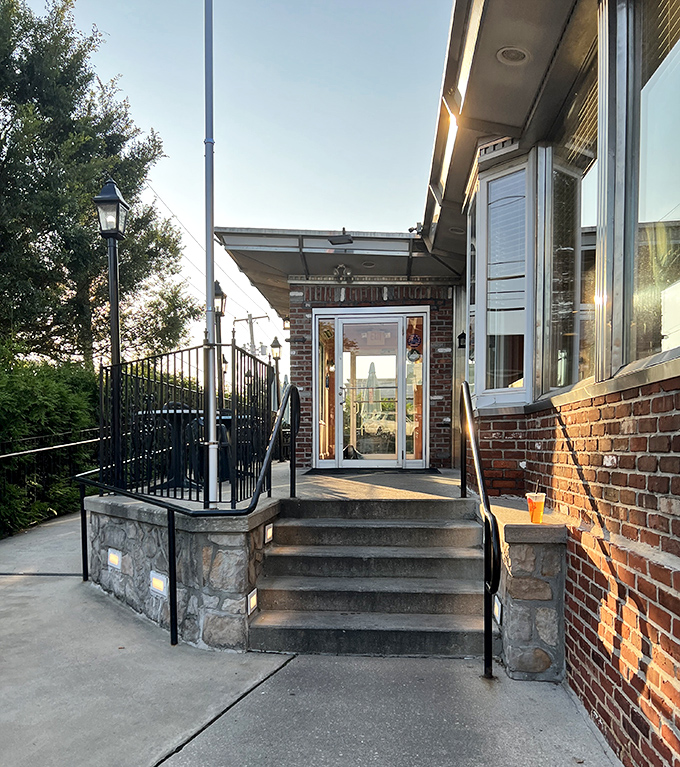 The entrance beckons with promise, each step bringing you closer to the breakfast paradise that awaits inside these brick walls.