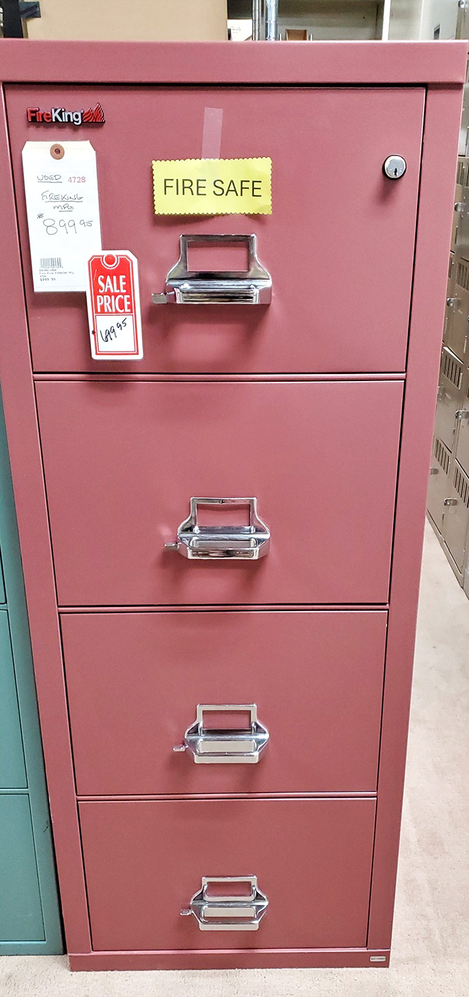 Even filing cabinets get the red carpet treatment here. Who knew office organization could match your lipstick?