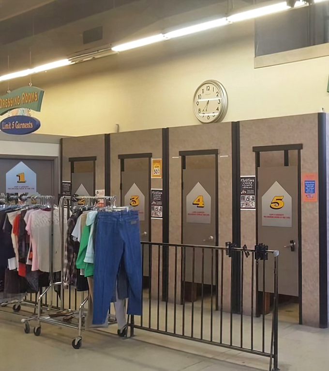 Private changing spaces where fashion experiments happen without judgment or sales pressure.