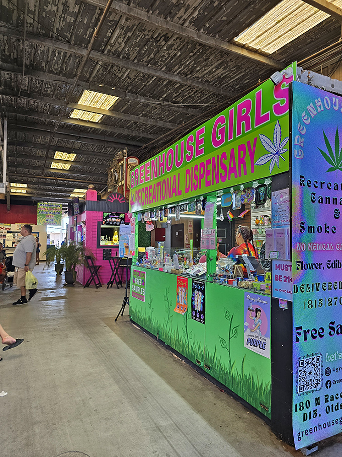 Vibrant colors announce this recreational dispensary booth. Florida's evolving marketplace includes something for every type of consumer.