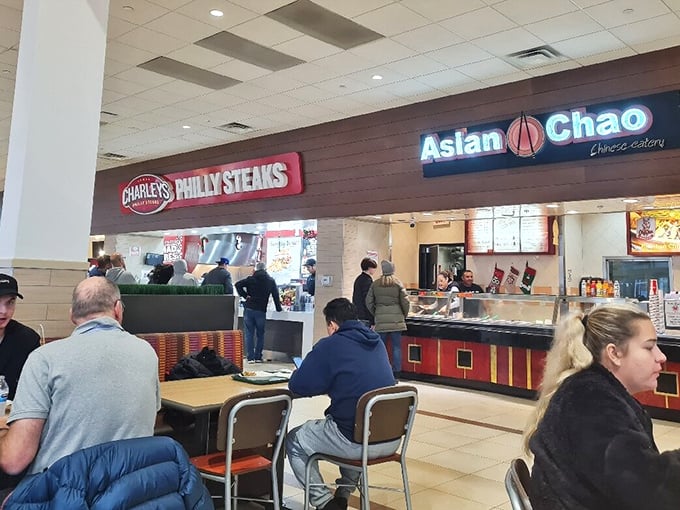 The food court: where Charley's Philly Steaks meets Asian Chao, creating the international summit of mall dining that fuels the next round of shopping.
