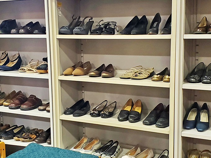 The shoe section: meticulously organized footwear waiting for Cinderella moments. No glass slippers, but plenty of practical magic.