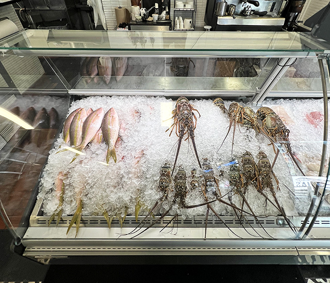 The fish market display case &ndash; where your dinner was swimming this morning. Talk about transparency in the food chain!
