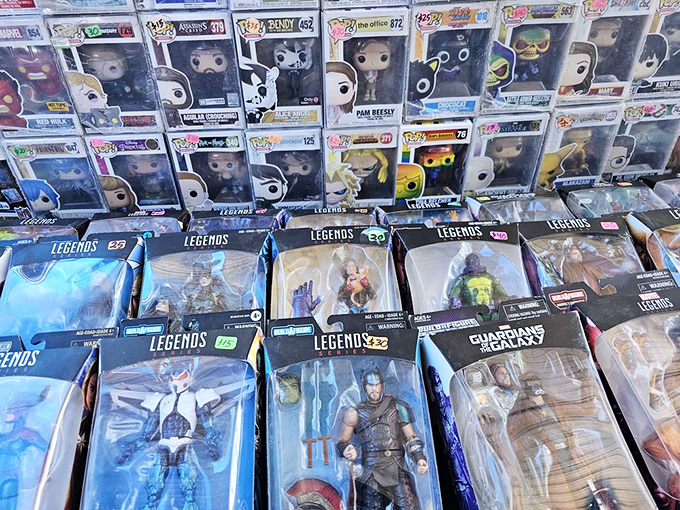 Collectibles stand at attention, ready to fill that empty shelf space in your heart.