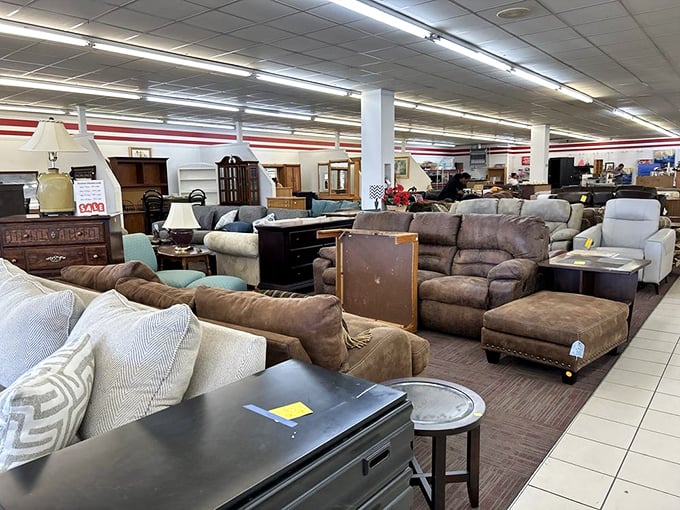 Furniture paradise where sofas of all shapes and sizes congregate, waiting for their "forever home" moment with the perfect bargain hunter.