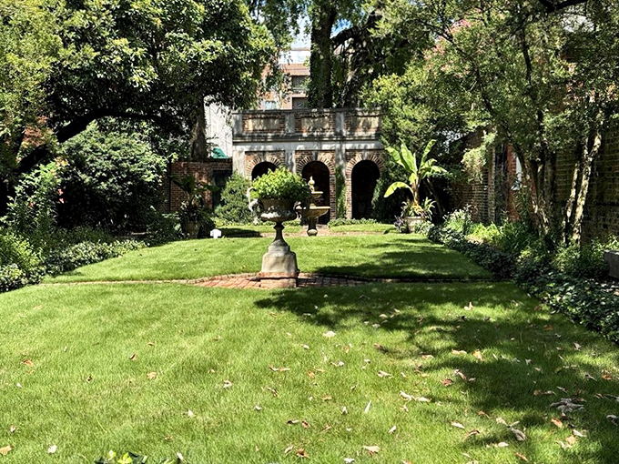 This enchanted garden provides peaceful respite, where shadows dance like characters from Poe's darkest imaginative tales.