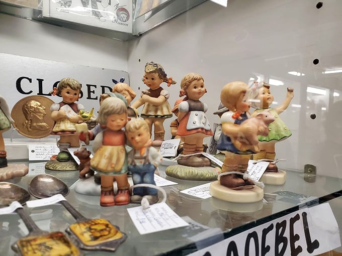 The Hummel figurine squad, standing at attention. These rosy-cheeked children have been judging your decorating choices since your grandmother's day.