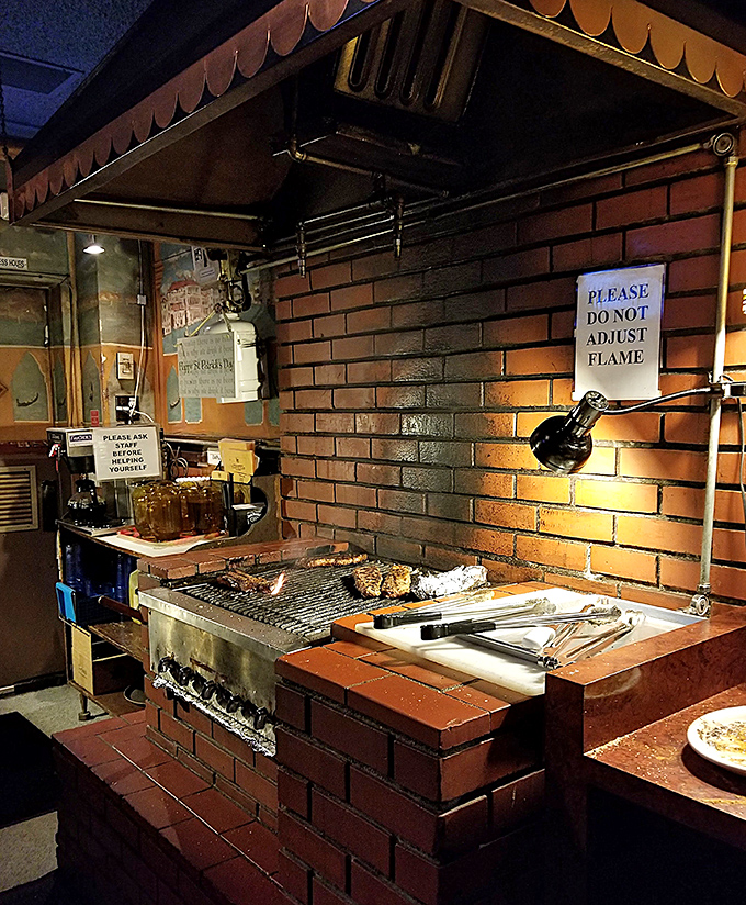 The heart of the Venice Room experience: a communal grill station where strangers become friends and amateurs become steak maestros.