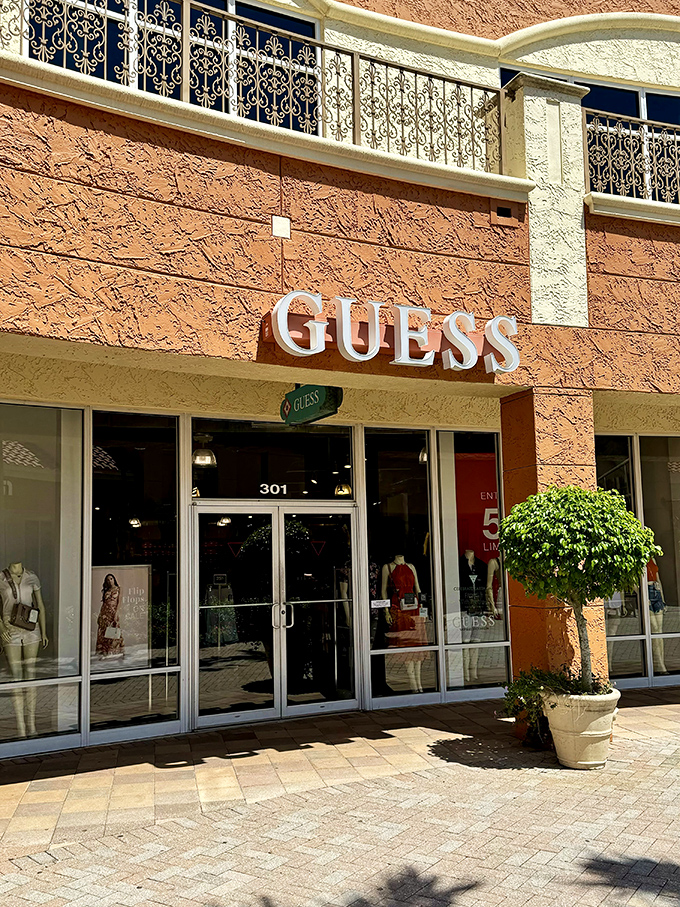GUESS where you'll find designer jeans without the designer price tag? The warm terracotta exterior hints at the Mediterranean inspiration throughout the mall.