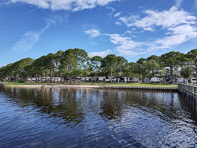 RV paradise with waterfront views&mdash;where temporary neighbors become fishing buddies and sunset-watching companions along Florida's forgotten coast.