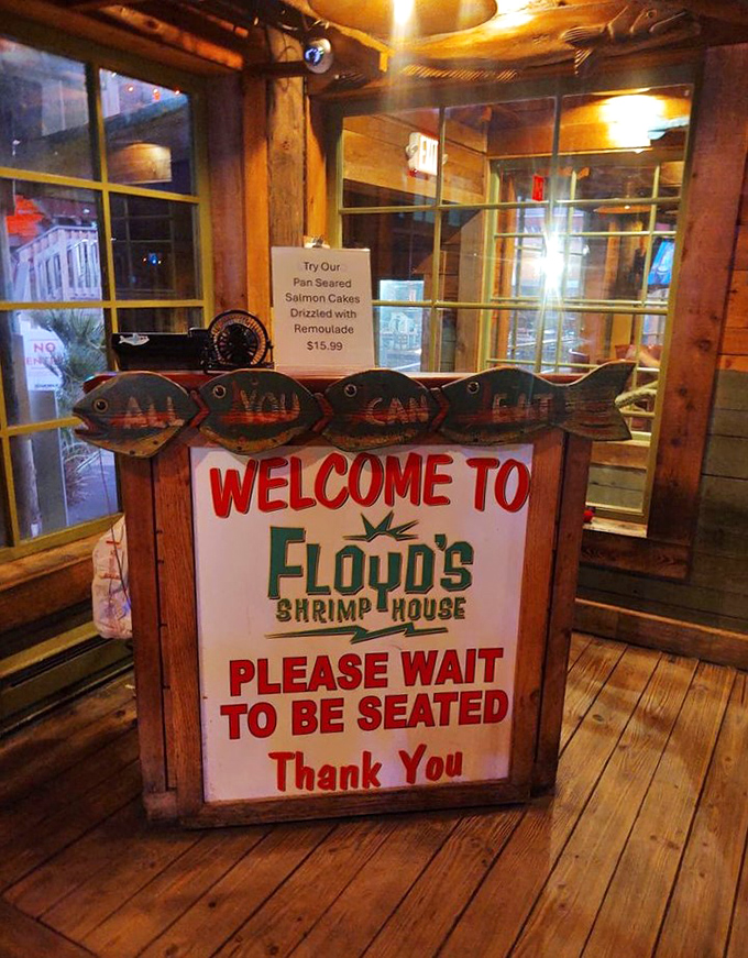 The welcoming host stand announces "ALL YOU CAN EAT" in fish-shaped signs &ndash; subtle it's not, effective it certainly is.