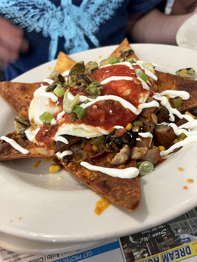 Huevos Rancheros reimagined as a flavor fiesta. Those crispy tortilla chips are just vehicles for delivering maximum deliciousness to your face.
