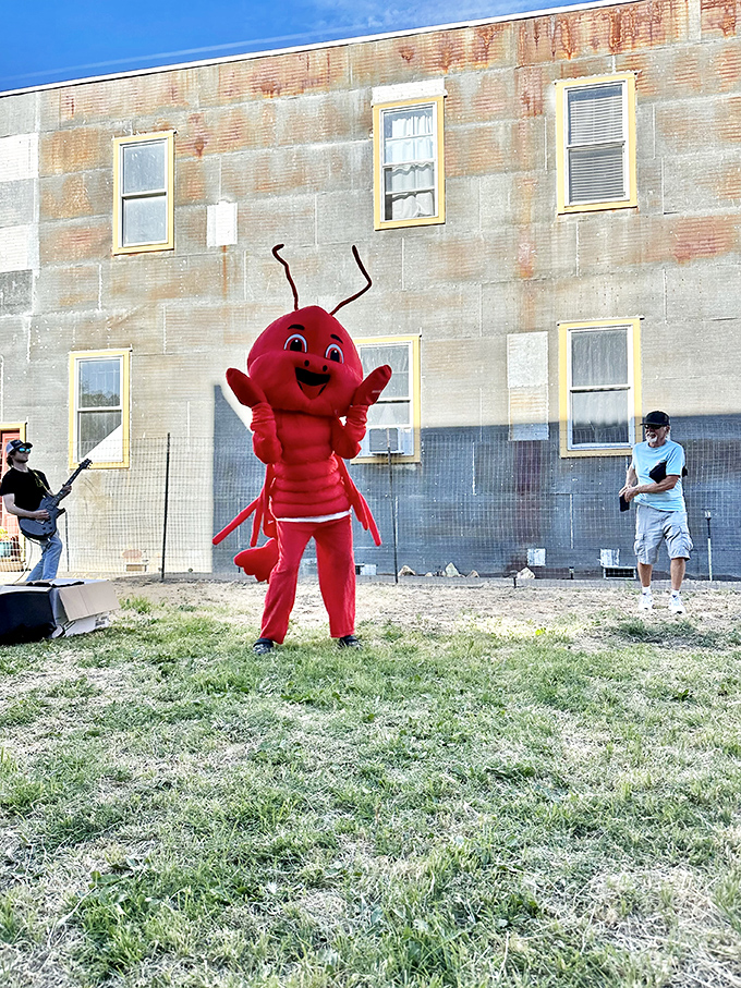 The Crawdad Festival mascot brings Louisiana spirit to California's Delta, proving good times don't need big-city zip codes to be memorable.